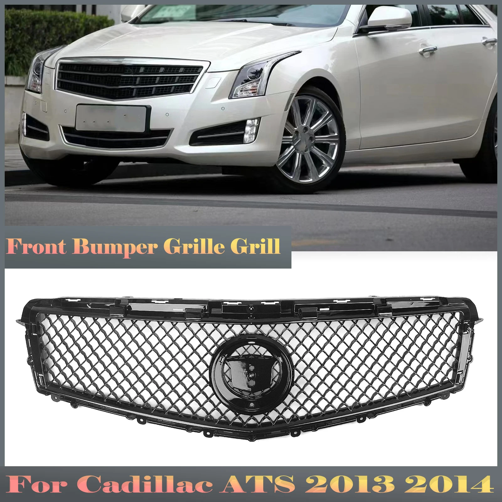 Front-Grille-For-Cadillac-ATS-2013-2014-Sedan-4-Door-Black-Honeycomb ...