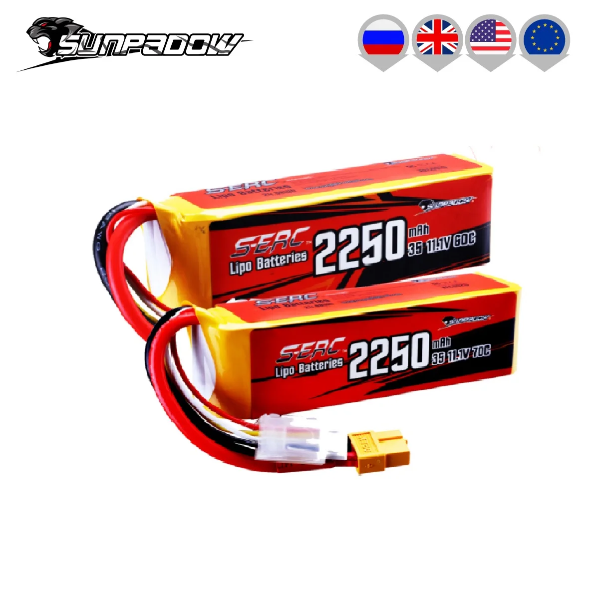 2pcs Sunpadow 11.1v 3s Rc Lipo Battery 60c 70c 2250mah With Xt60 Plug For Rc Airplane Quadcopter ...