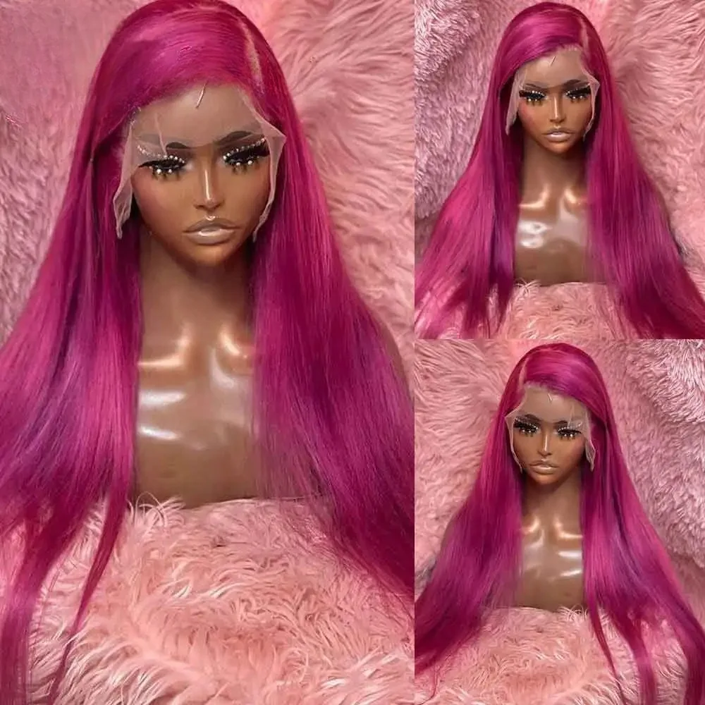 Pink Wig Straight Lace Front Wigs For Women Rose Pink 13x4 HD ...