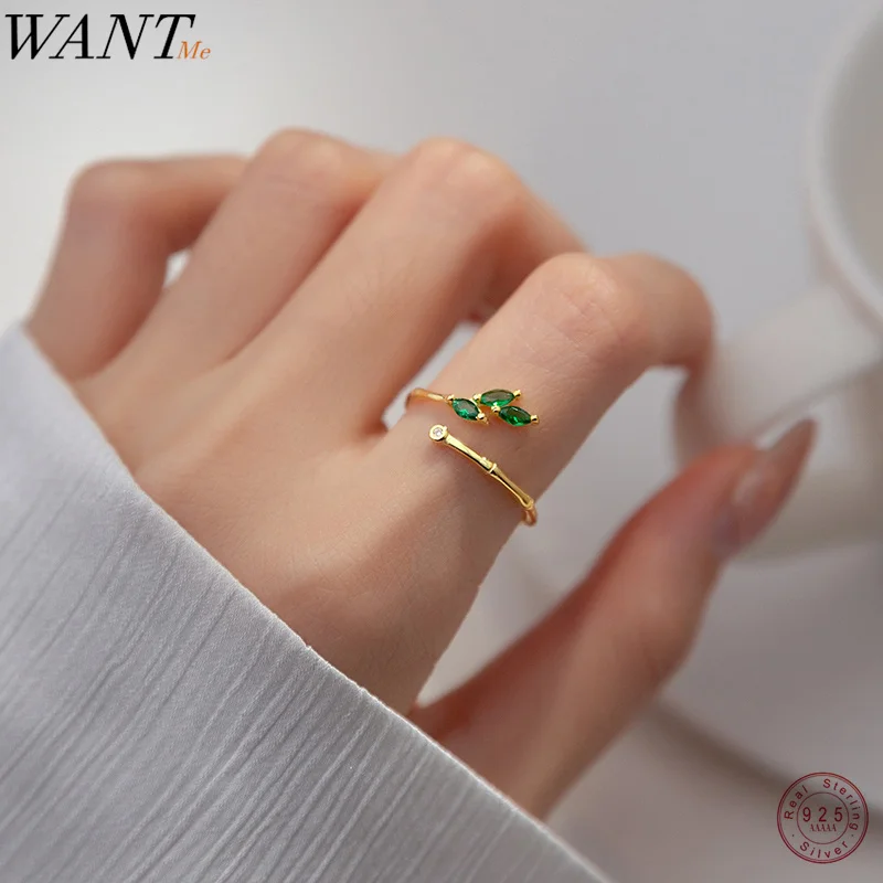 WANTME-925-Sterling-Silver-Romantic-Design-Green-Zirconia-Flower-Bamboo ...