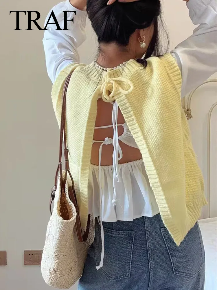 TRAF-su-ter-sin-mangas-para-mujer-jersey-liso-con-cordones-y-Espalda ...