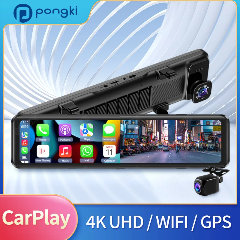 Cámara de salpicadero 4k Carplay para coche, grabador de vídeo Dvr con espejo, caja negra de 12 ...