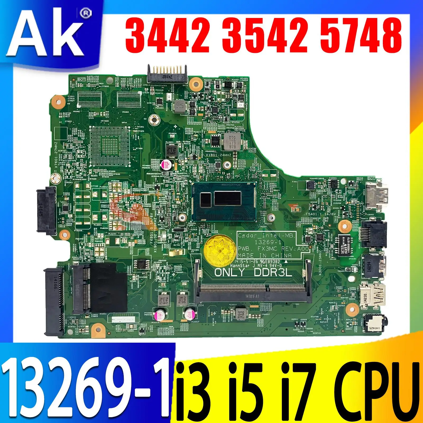 Placa-mãe portátil para dell inspiron 3442 3542 3443 5748, i3 i5 i7 4 ° cn-0hrg70 0thvgr 0r0r20 ...