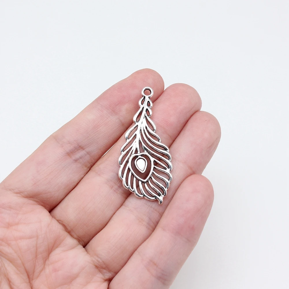 WYSIWYG-10pcs-39x18mm-Antique-Silver-Color-Peacock-Feather-Charms-For ...