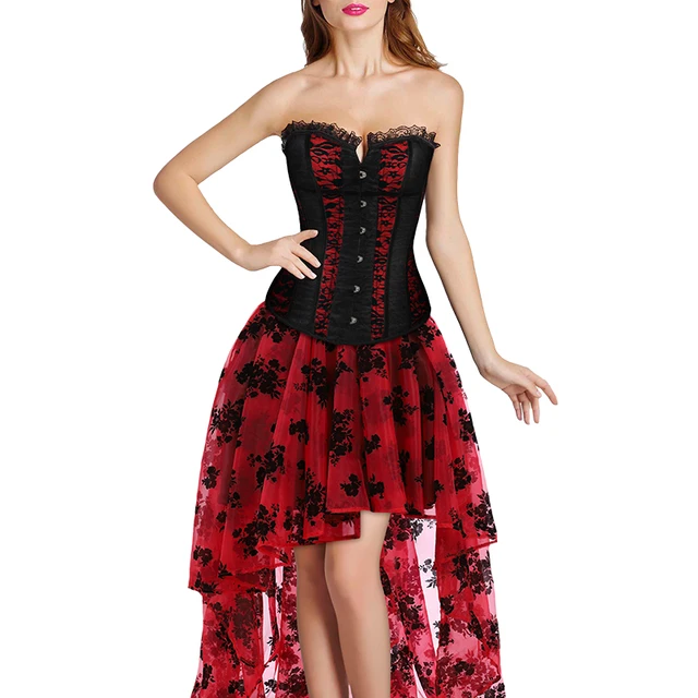Red And Black Lace Corset Dress