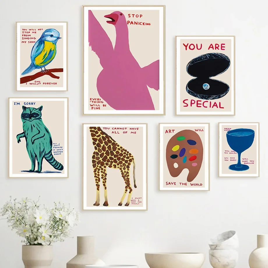 David Shrigley Giraffe Goose Octopus Cat Shell Wall Art Prints Canvas ...