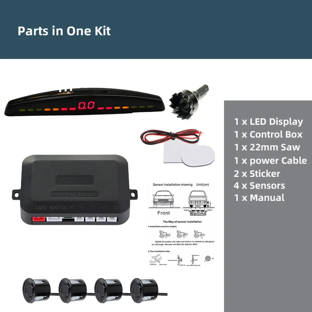 Reversing-Sensor-Kit-LED-Display-22mm-4-Sensors-Backlight-Reverse-Radar ...