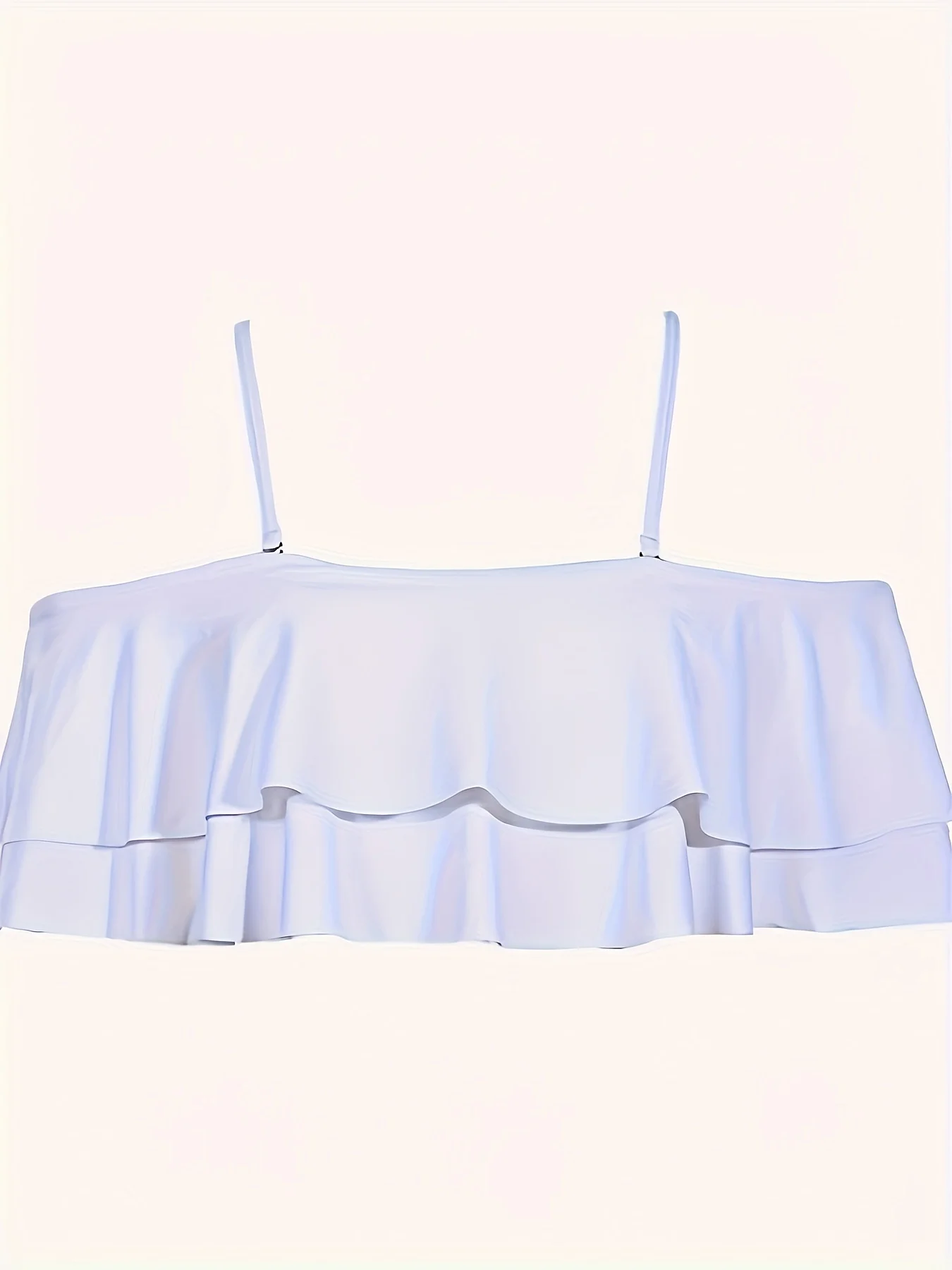 Women's plus-size bikini top, solid color, double-layered lotus leaf ...