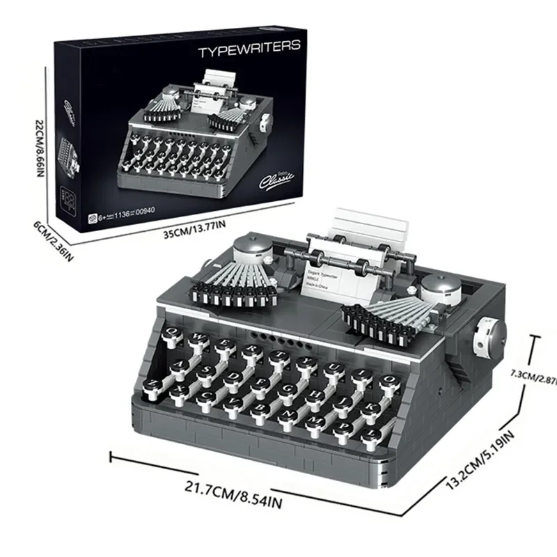 1136PCS-Retro-Typewriter-Building-Blocks-Simulation-Black-Marking ...