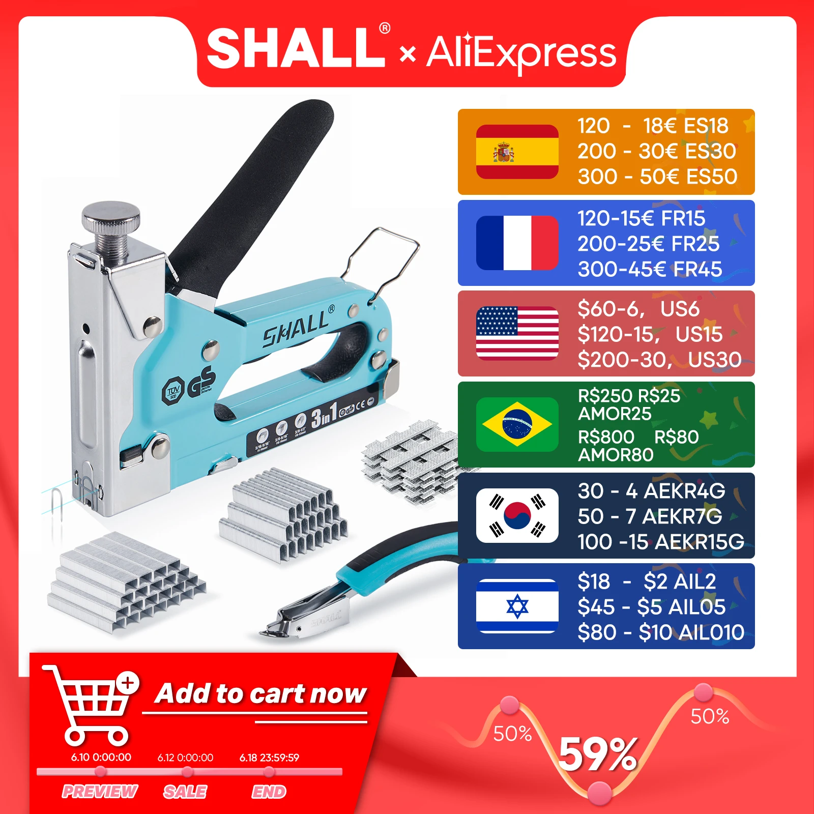 SHALL Kit de Grampos para Estofos Pesados, Pistola de Grampos 3 em 1 com 3000 Grampos, Pistola ...