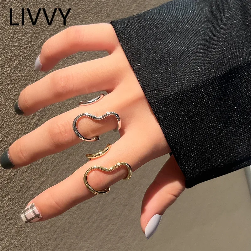 LIVVY Anillo de plata de doble capa con curva Irregular para mujer ...