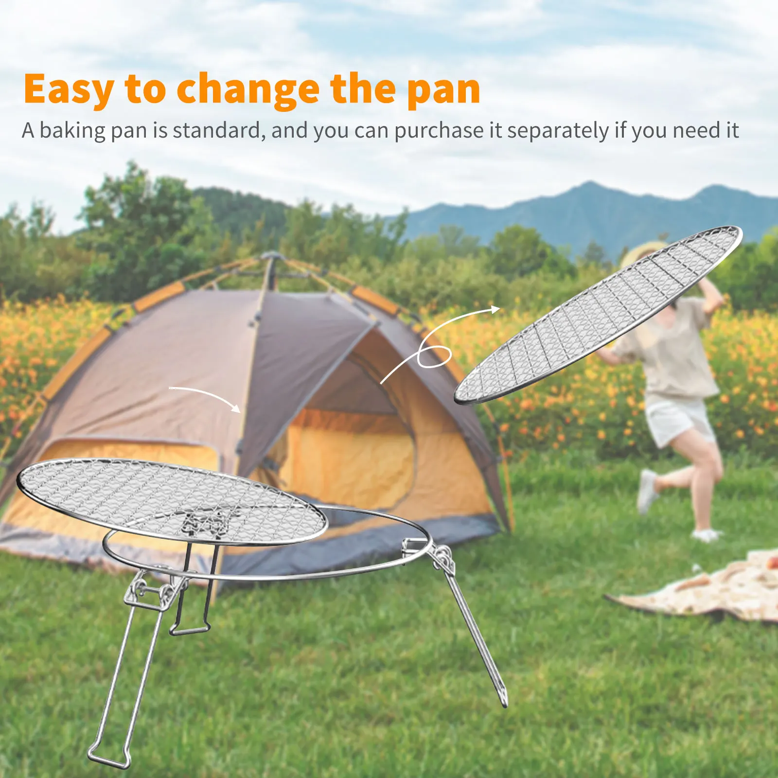 Réchaud,Barbecue rond Portable à 3 pieds, barbecue épais et pliable ...