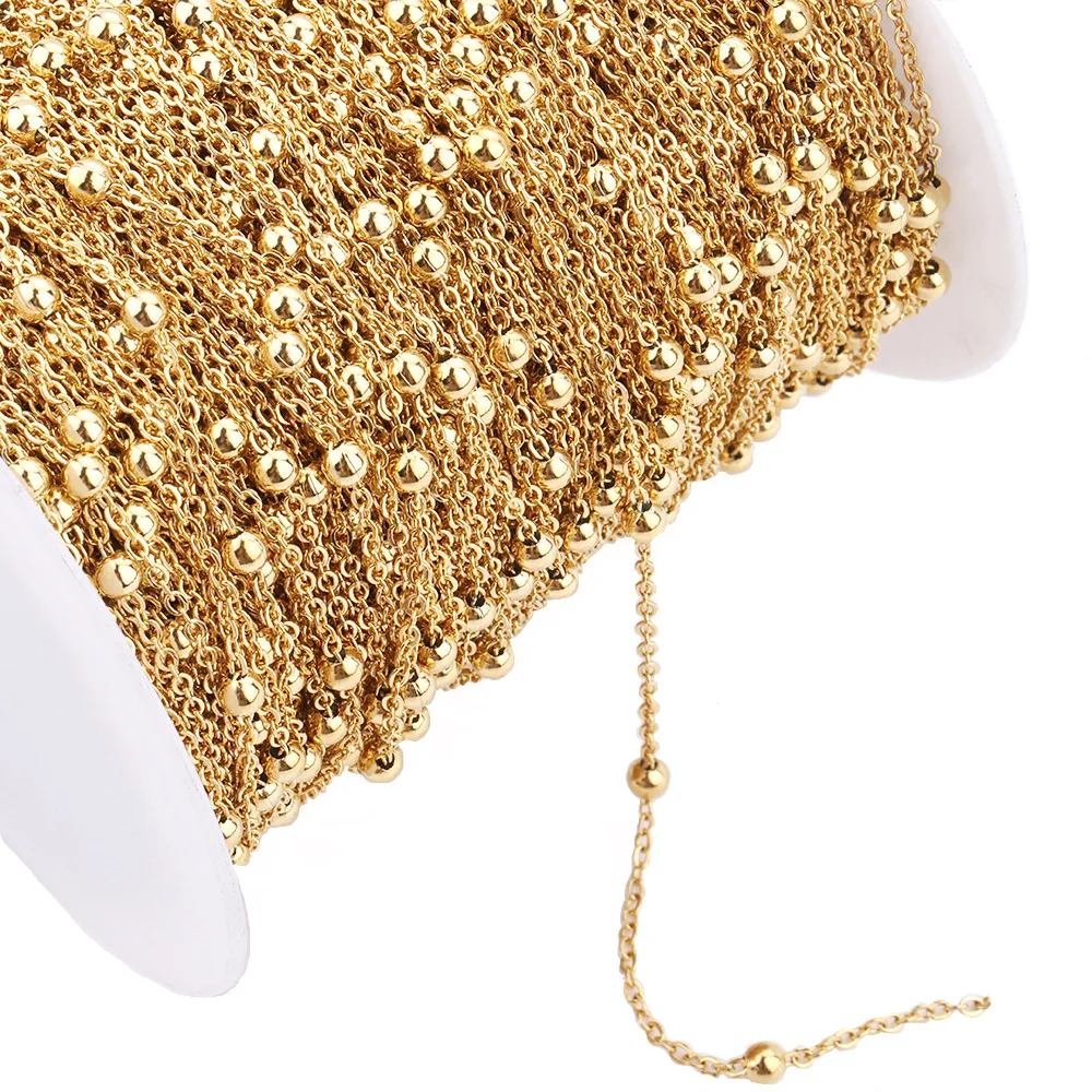 5 Meters Stainless Steel Beaded Chain Link Roll 18K PVD Gold Plated ...