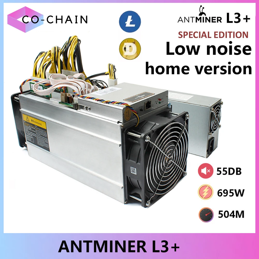 ANTMINER L3 Plus 504MH/s 695W(55dB Home Version) with PSU Scrypt Litecoin l3 Miner LTC Doge Mute ...