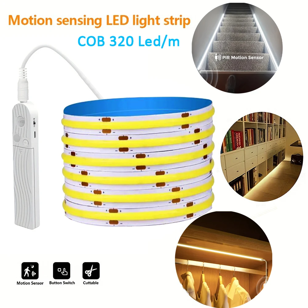 Motion Sensor Led Lights Strip Battery Powered COB Led Strip Lights for ...