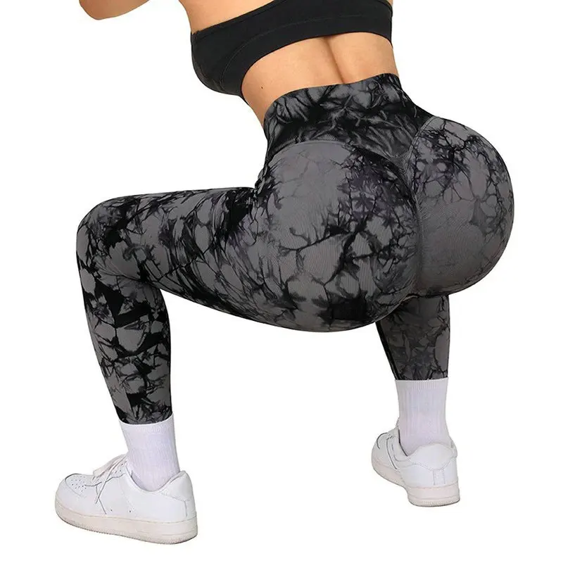 Seamless Tie Dye Yoga Pants Women Butt Lifting Sports Leggings High Waist Push Up Tights Workout ...