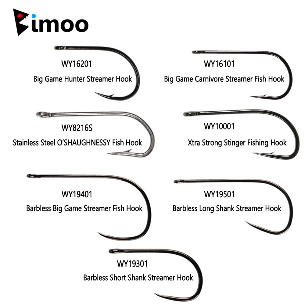Bimoo 100pcs High Carbon Steel Barb And Barbless Fly Tying Hook For Big ...