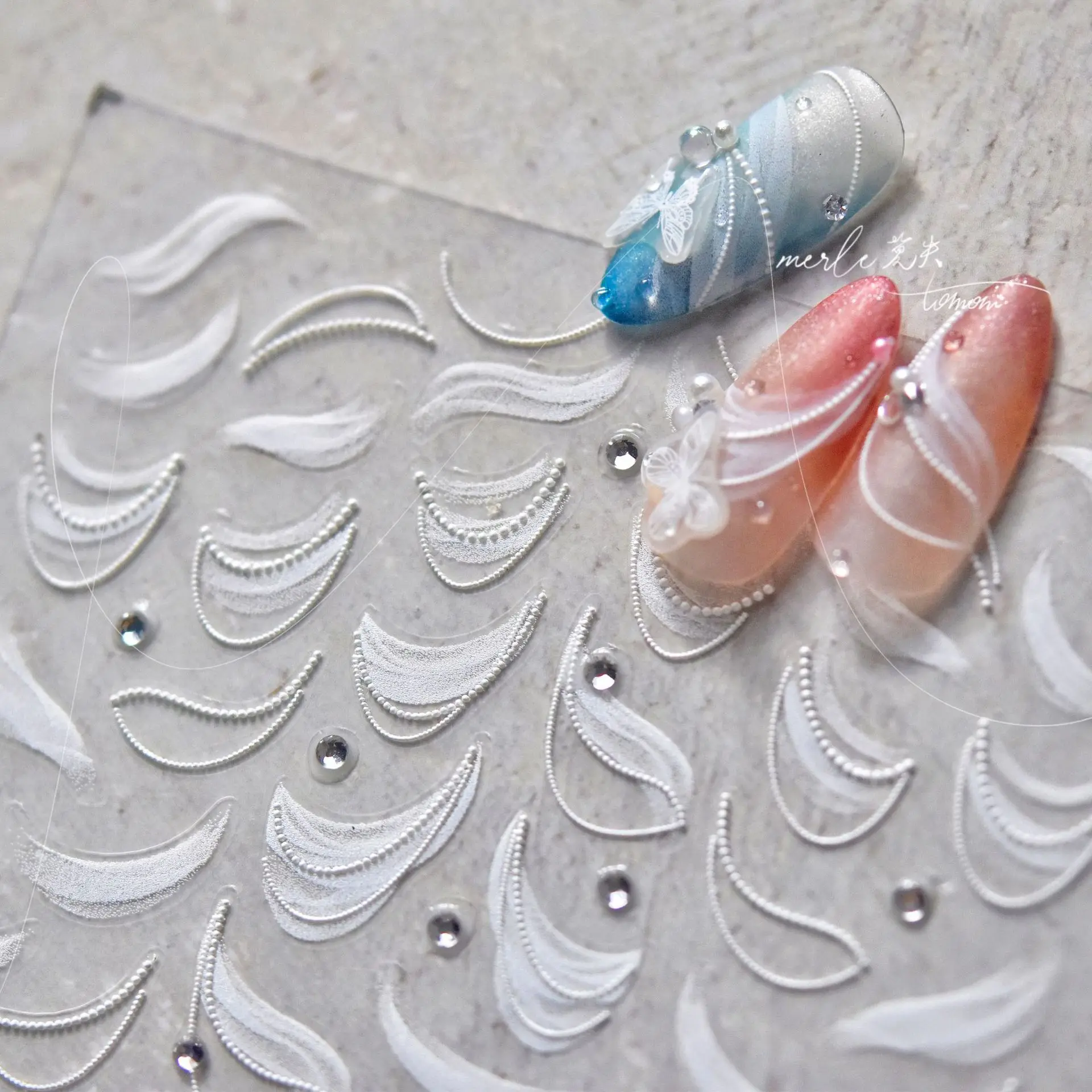 Strass-wei-Streamer-Band-Design-5D-gepr-gte-Reliefs-selbstklebende-Nail ...