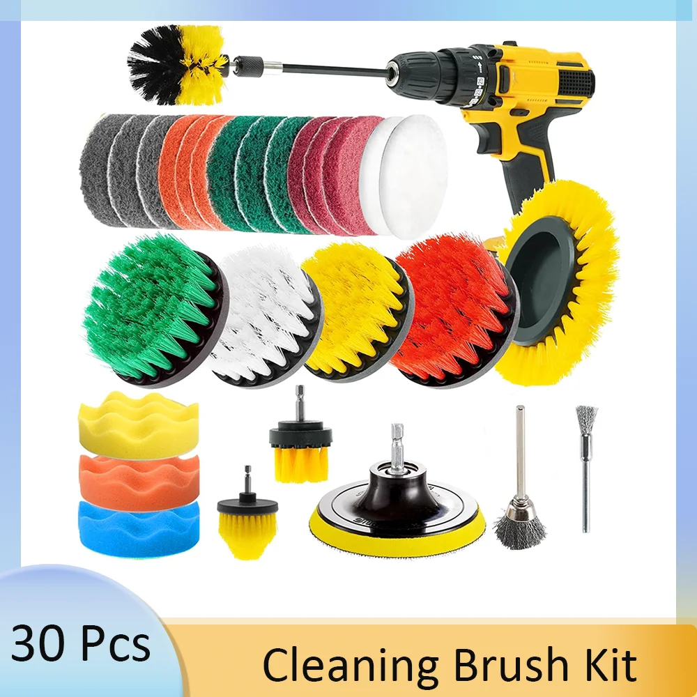 30-Pcs-Drill-Cleaning-Brush-Attachments-Set-with-Scouring-Pad-Sponge ...