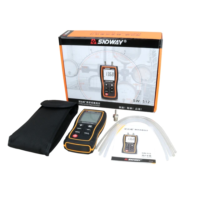 SNDWAY SW-512 Series Digital Manometer Air Pressure Gauge +-103.42 KPa 0.01 Resolution air ...