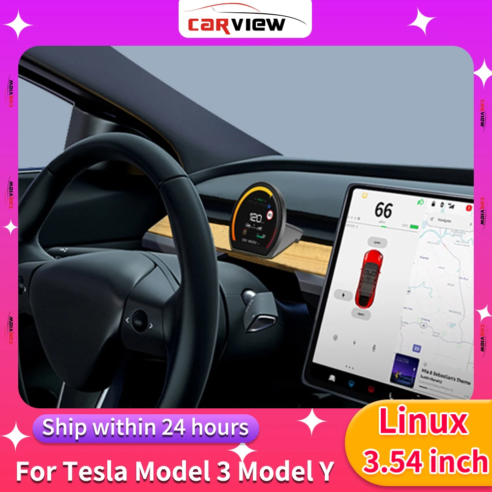 CARVIEW 2023 테슬라 모델 3 / Y 3.54 인치 HD HUD LCD 대시 보드 디지털 스마트 게이지 리눅스 시스템, 헤드업 디스플레이 테슬라 모델 3 / Y ...