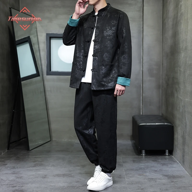 2025 Spring Chinese Style Man Sets Deerskin Velvet Tang Suit Han fu ...