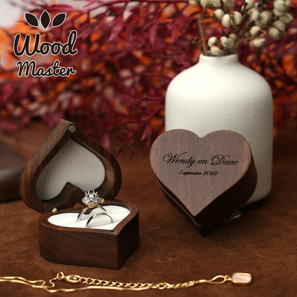 Heart shaped Wooden Jewelry Box Proposed Jewellery Gift Case Wedding ...