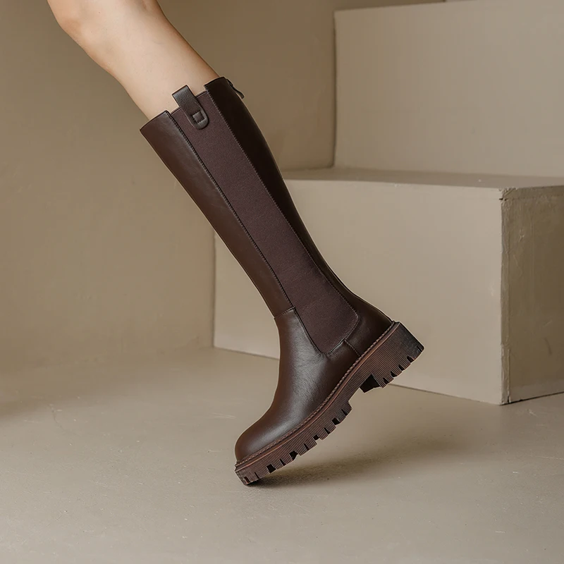 Bottes-hautes-en-cuir-de-vache-pour-femmes-bottes-au-genou-chaussures ...