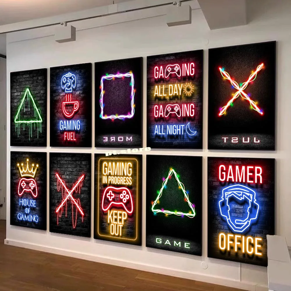 Neon-Game-Poster-Modern-Trend-Art-Mural-Game-Player-Boy-Gift-Game-Room ...