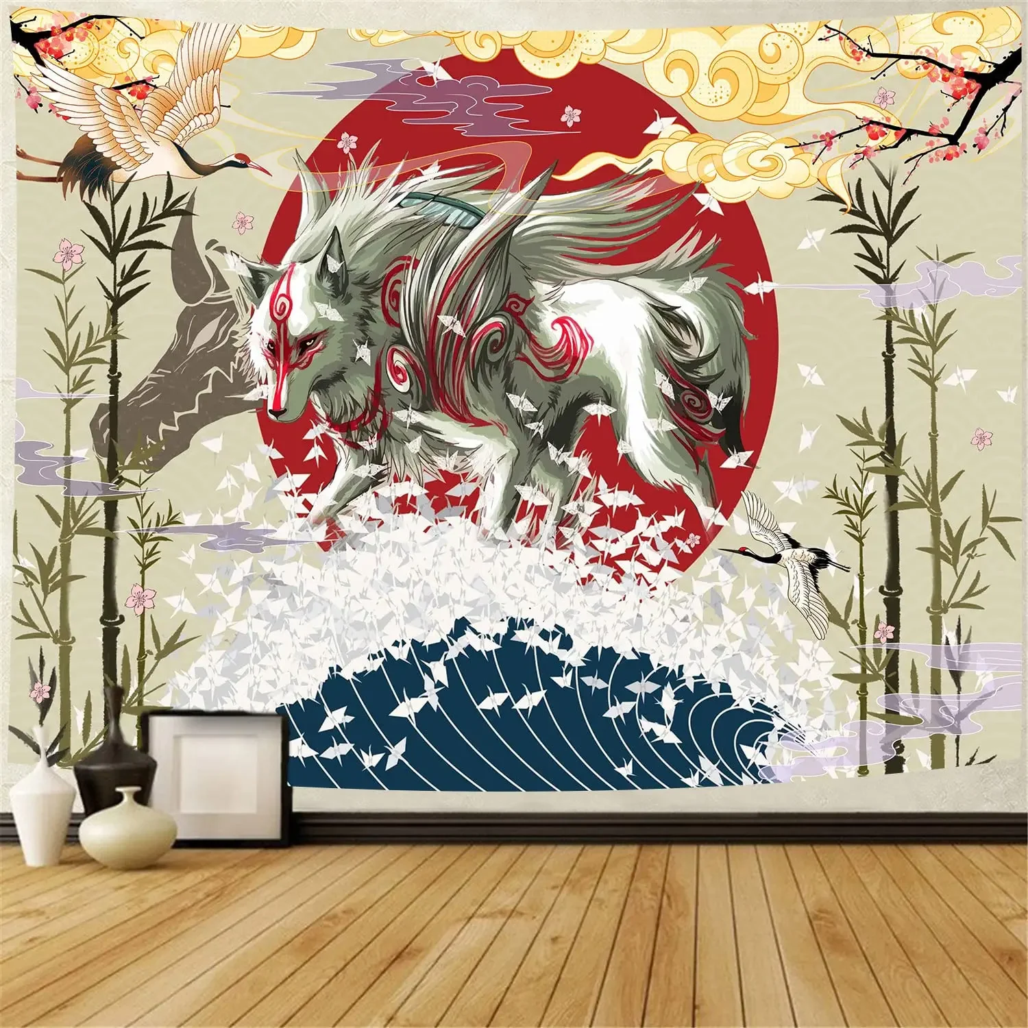 Japanese-Tapestry-White-Cool-Wolf-Mount-Fuji-Red-Sun-Tapestries-Ukiyo-e ...