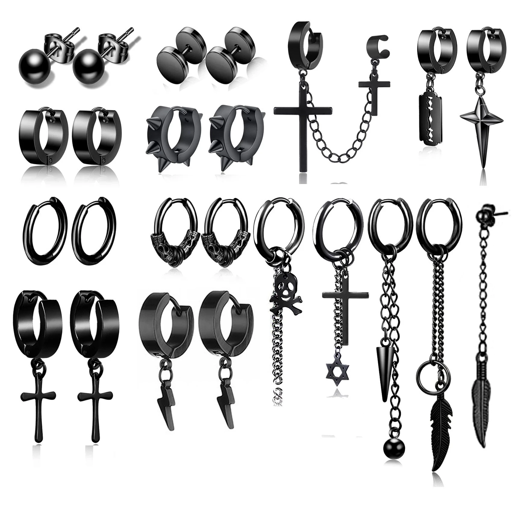 24 Pieces Stainless Steel Earrings Hinge Ring Cross Pendant Long Chain ...