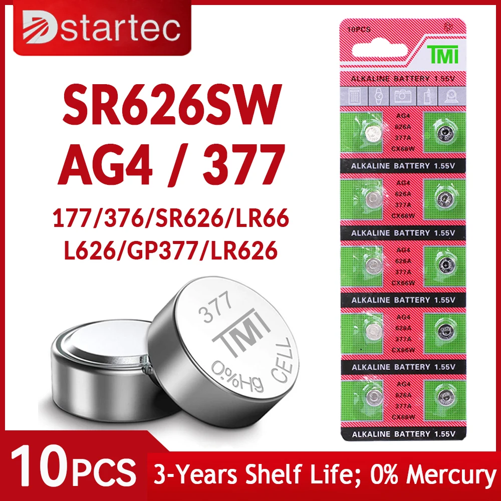 10PCS AG4 LR66 377 1.55V Button Batteries For Watch Toys Remote 377A ...