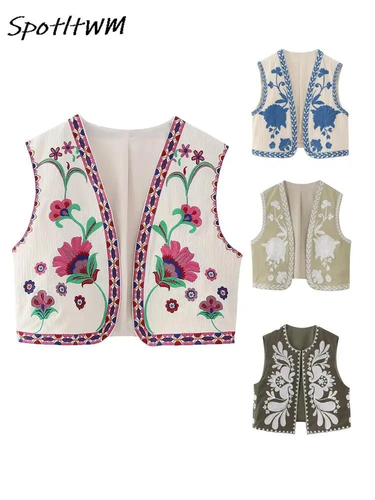 Floral Embroidery Vintage Short Vest Jacket Fashion National Style ...