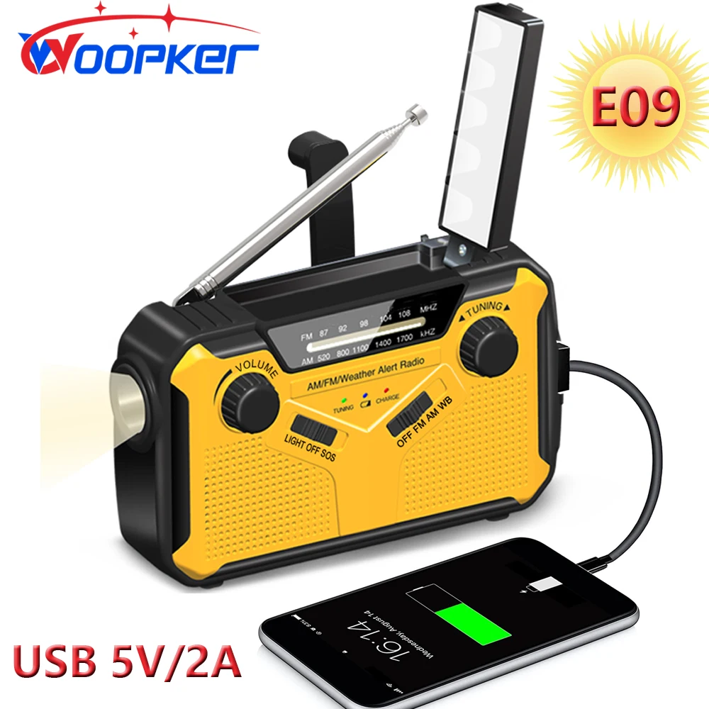 Woopker-Radios-E09-Emergency-AM-FM-Radio-Solar-Hand-Crank-USB-5V-2A ...