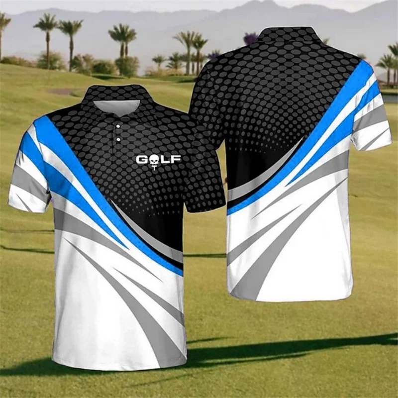 Fun Colorful Golf Pattern Polo Shirt For Men Stripe Grid 3D Print Tees ...