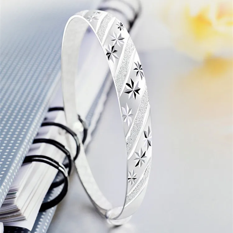Hot Original 925 Stamp Silver color Snowflake star Bangles for women ...