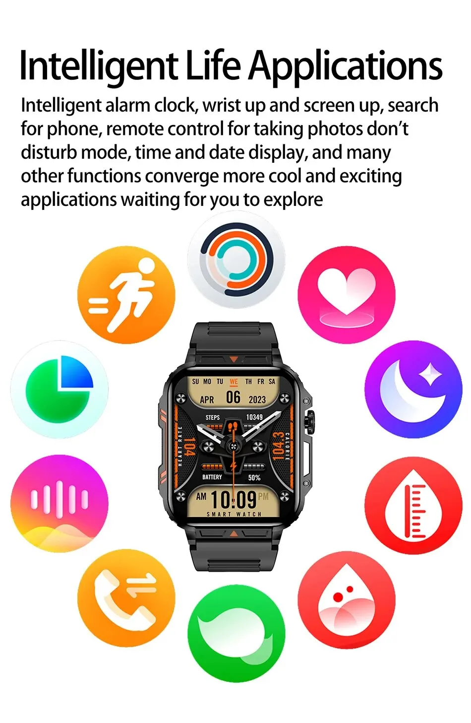 LIGE Smartwatch 1.95 Inch Screen Health Monitoring Watches IP68 ...