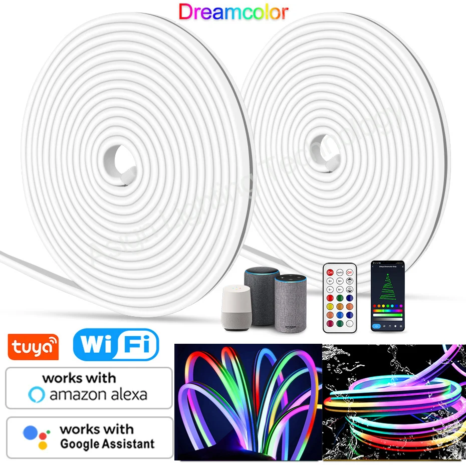 Tuya WiFi 12V RGBIC Dreamcolor Neon Light Led Strip 1M 5M 10M 96Leds/M ...