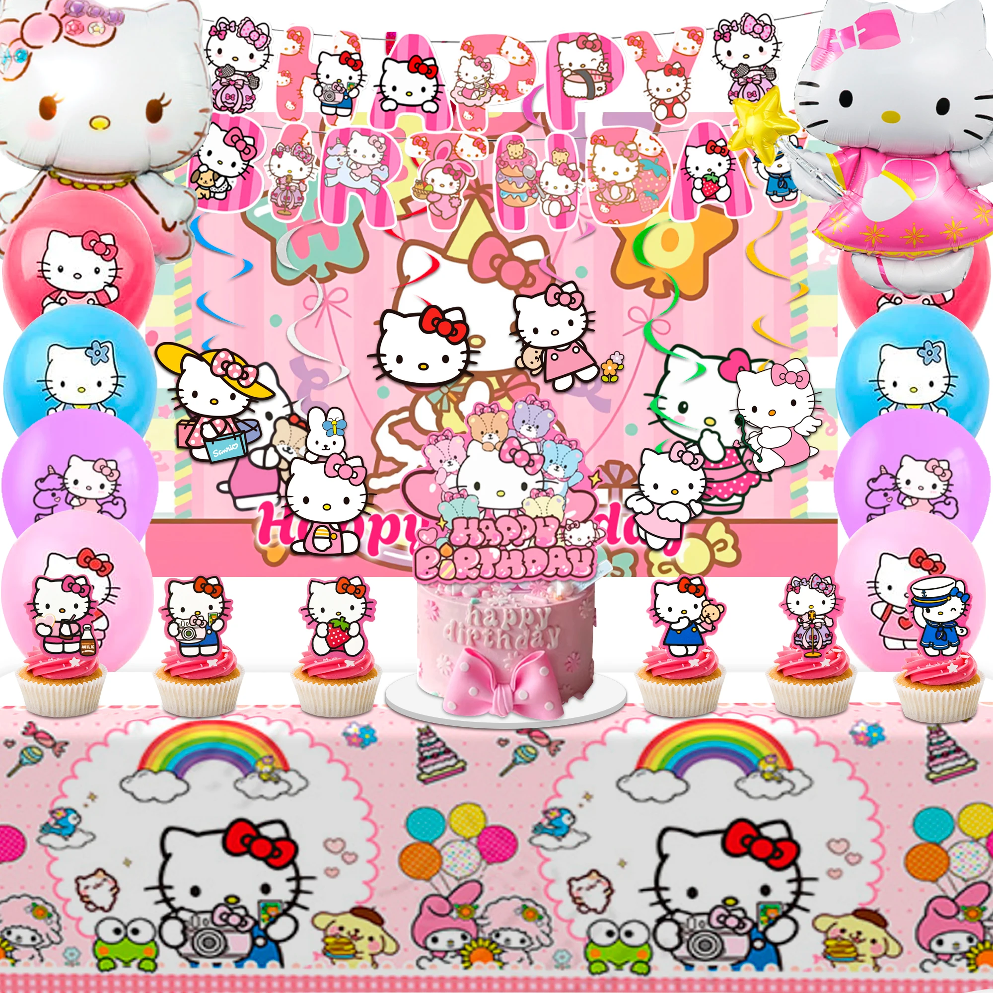 36pcs Hello Kitty Party Decorations-Hello Kitty Banner Background ...