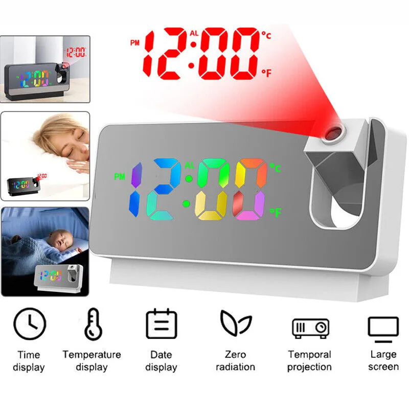180-Rotation-LED-Digital-Projection-Alarm-Clock-USB-Electronic-Ceiling ...