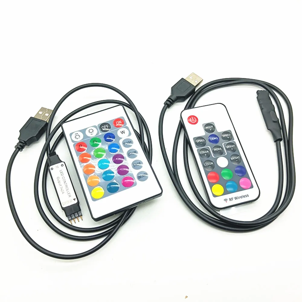 Controle remoto usb rgb 5 24v, ir, 24 teclas, led, sem fio, dimmer de 4 pinos, conector fêmea ...