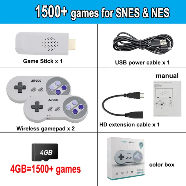 SF900 Consola for Super Nintendo 16 Bit Game Stick 1500 Retro Games HD ...