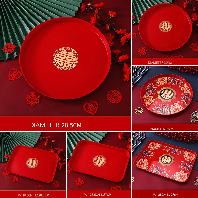 Multi-sizes Chinese Traditional Red Xi Tray Plastic Tea Tray Kitchen ...