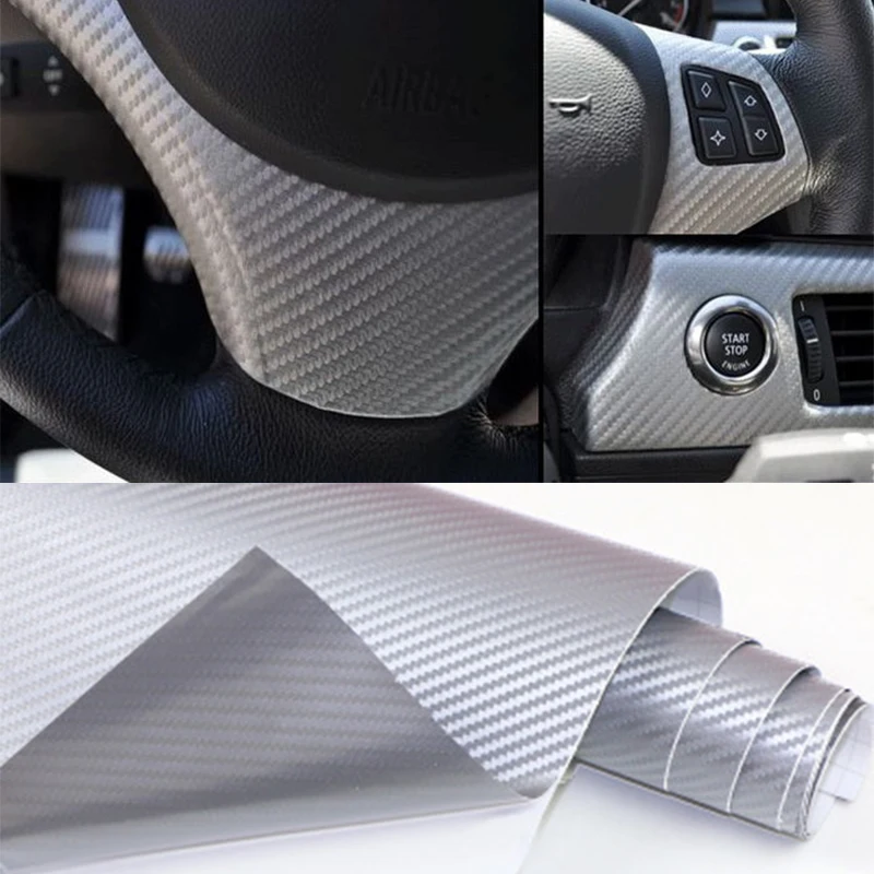 50cm-x150cm-Silver-3D-Carbon-Fiber-Wrap-Vinyl-Covering-Film-Sticker ...