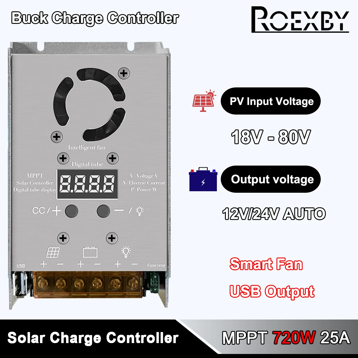 MPPT 720W Stepdown 25A Solar Controller 18V-80V Input Charging For 12V ...
