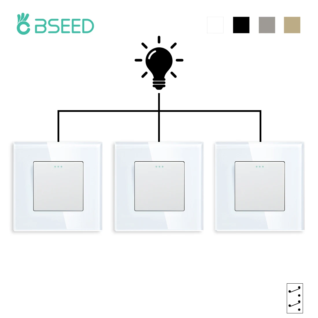 BSEED-1Gang-3Way-Mechanical-Button-Switch-Wall-Light-Switches-Glass ...