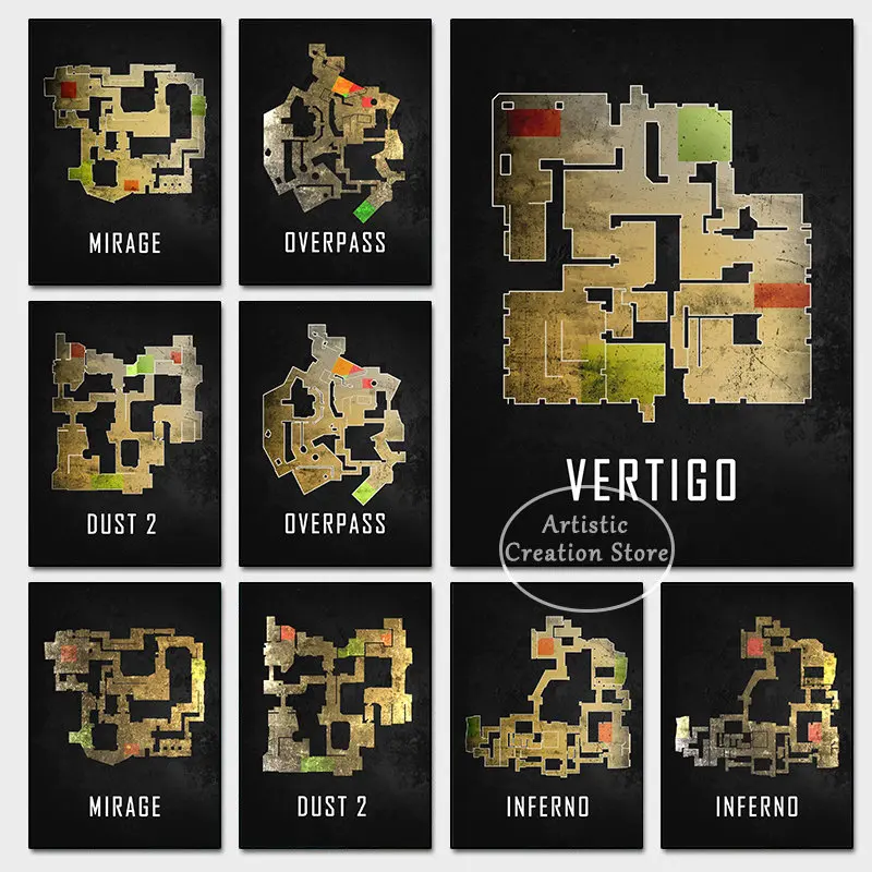 Cs-Go-Mapas-Poster-Primeira-Pessoa-Shooter-Jogo-Dust-2-Nuke-Mapa-Black ...