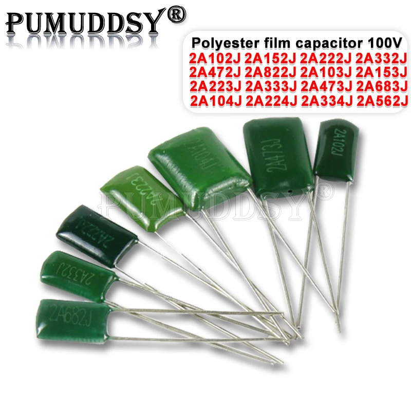 50pcs Polyester Film Capacitor 100v 220nf 330nf 2a224j 2a334j 2a102j ...