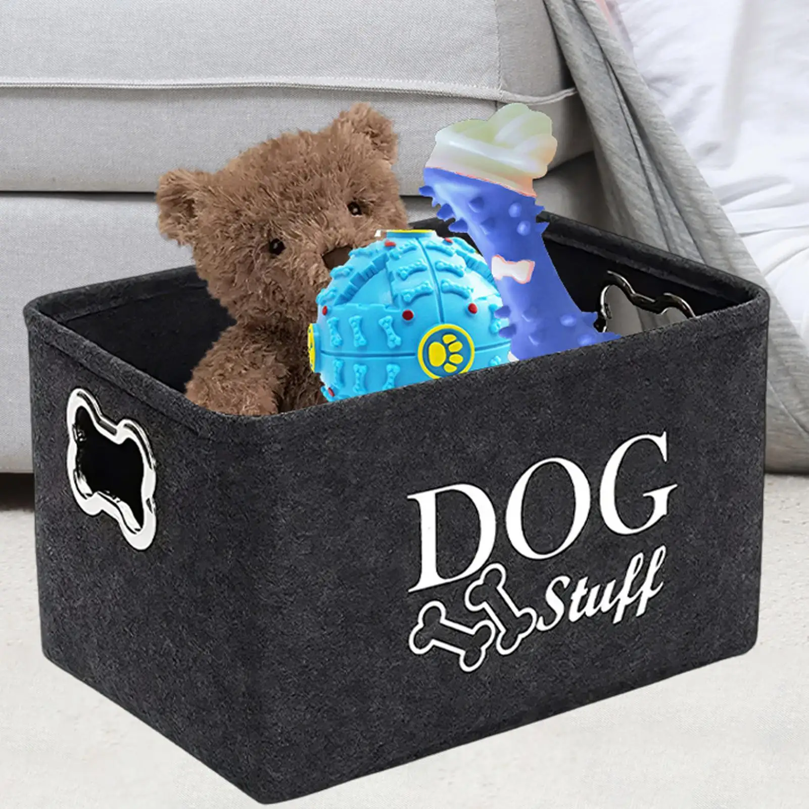 Dog Toy Bin Pet Toy Box with Handle Pet Toy Bin Organizer Dog Stuff ...