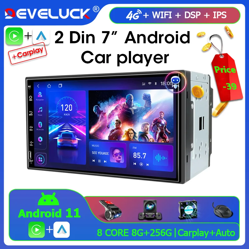 2 Din Android 11.0 Universal 7" Car Radio Gps Carplay For Volkswagen Nissan Hyundai Toyota Honda ...